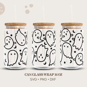 Ghosts 16oz Glass Can Wrap, Halloween Can Glass Svg, Boo Svg, Ghost Svg ...
