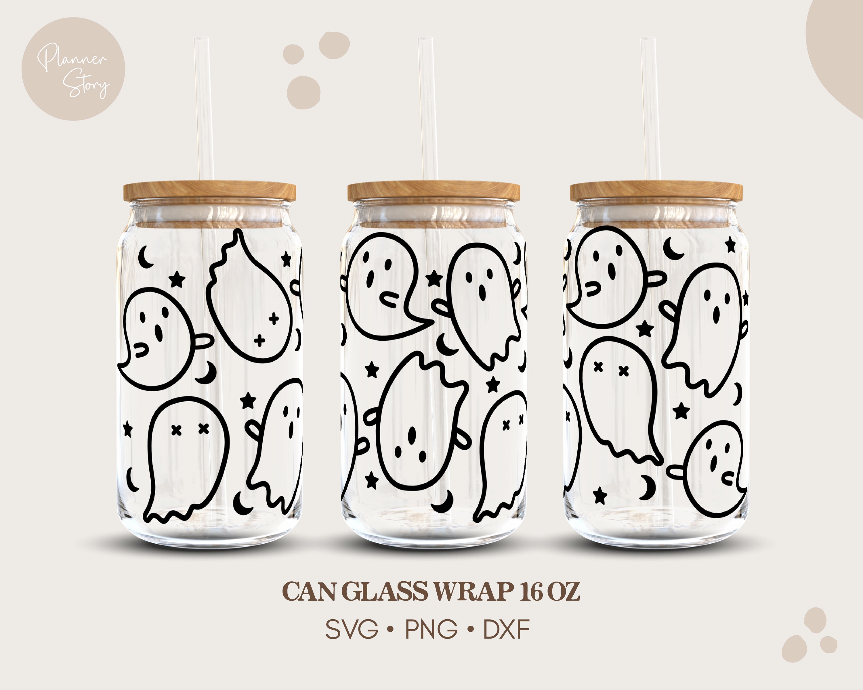 Ghosts 16oz Glass Can Wrap, Halloween Can Glass Svg, Boo Svg, Ghost Svg ...