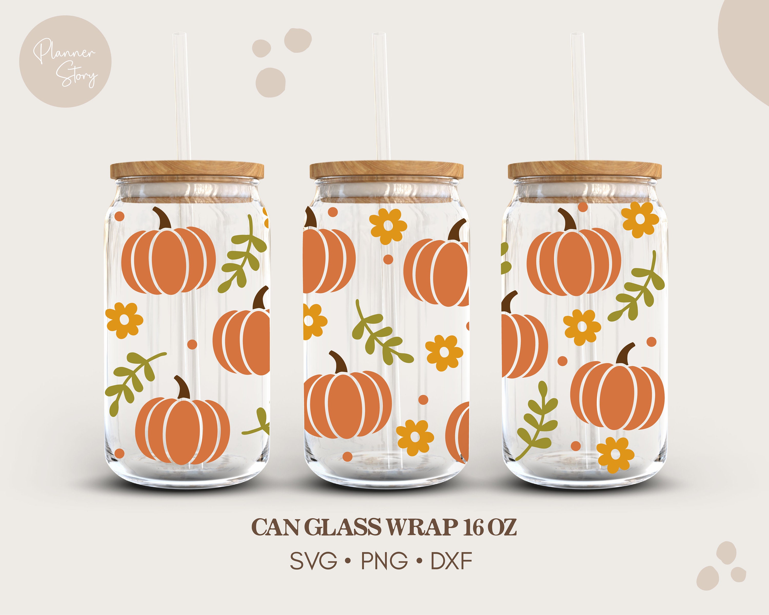 Pumpkin 16oz Glass Can Wrap, Fall Can Glass Wrap, Autumn Svg, Shaped ...