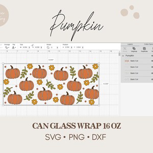 Pumpkin 16oz Glass Can Wrap, Fall Can Glass Wrap, Autumn Svg, Shaped ...