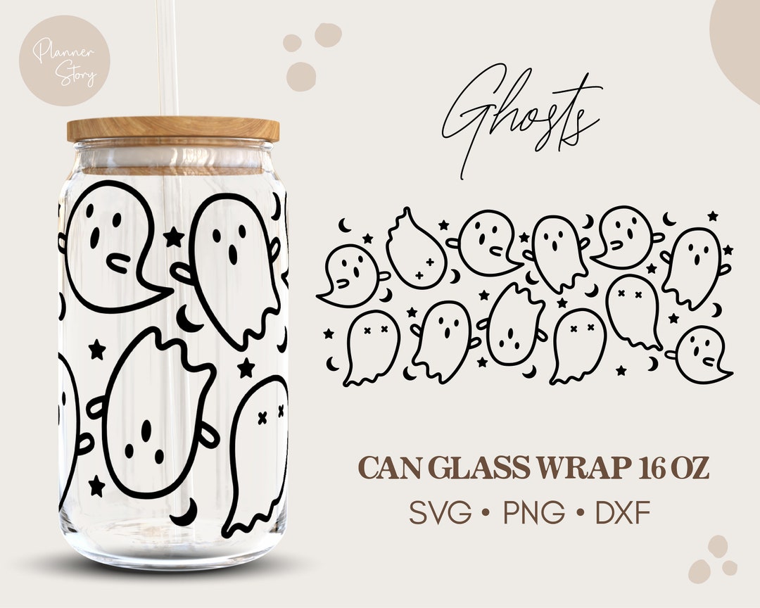 Ghosts 16oz Glass Can Wrap, Halloween Can Glass Svg, Boo Svg, Ghost Svg ...