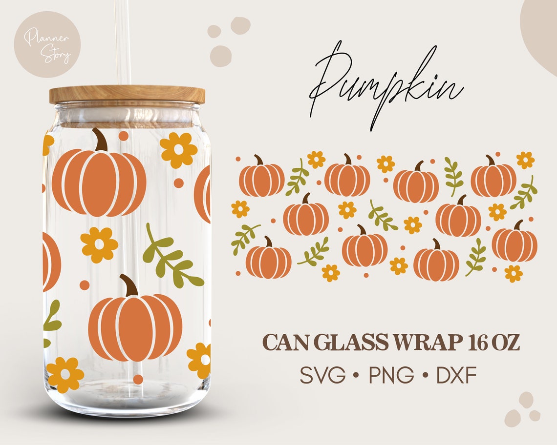 Pumpkin 16oz Glass Can Wrap Fall Can Glass Wrap Autumn Svg - Etsy