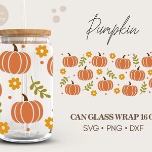 Pumpkin 16oz Glass Can Wrap, Fall Can Glass Wrap, Autumn Svg, Shaped ...