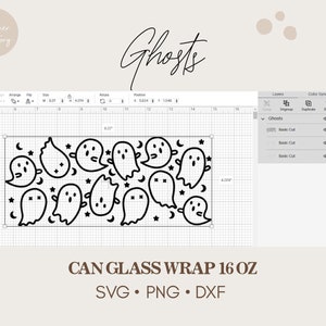 Ghosts 16oz Glass Can Wrap, Halloween Can Glass Svg, Boo Svg, Ghost Svg ...