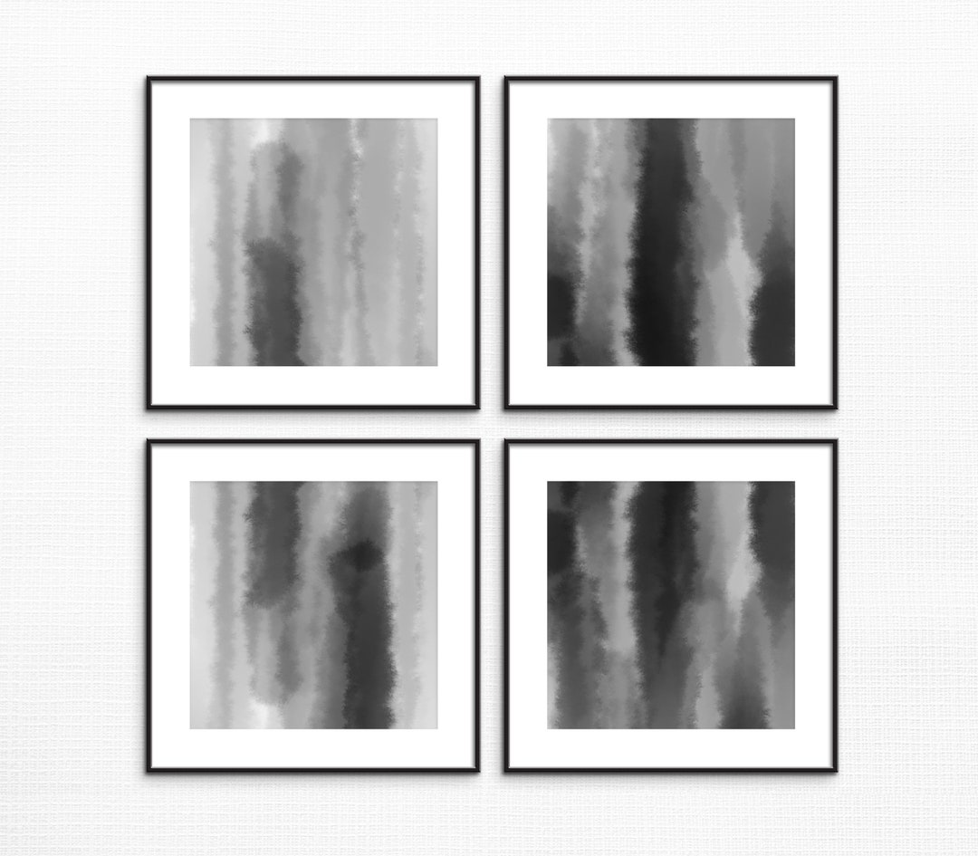 Set of 4 Prints, Gray Abstract PRINTABLE Wall Art, Set of Square Prints ...