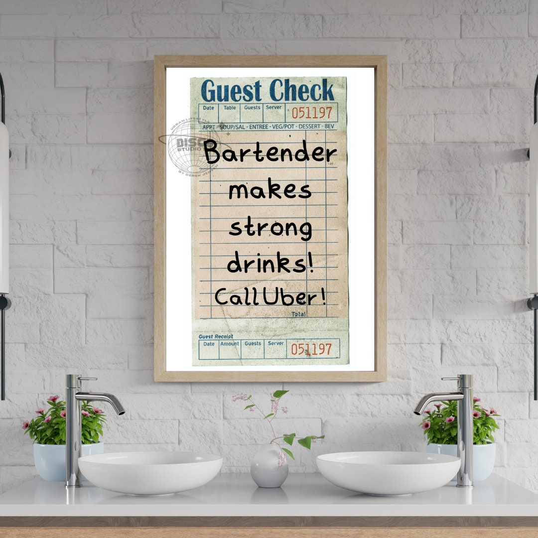 Guest Check Digital Print Bar Tender Retro Wall Art Guest Check Poster ...