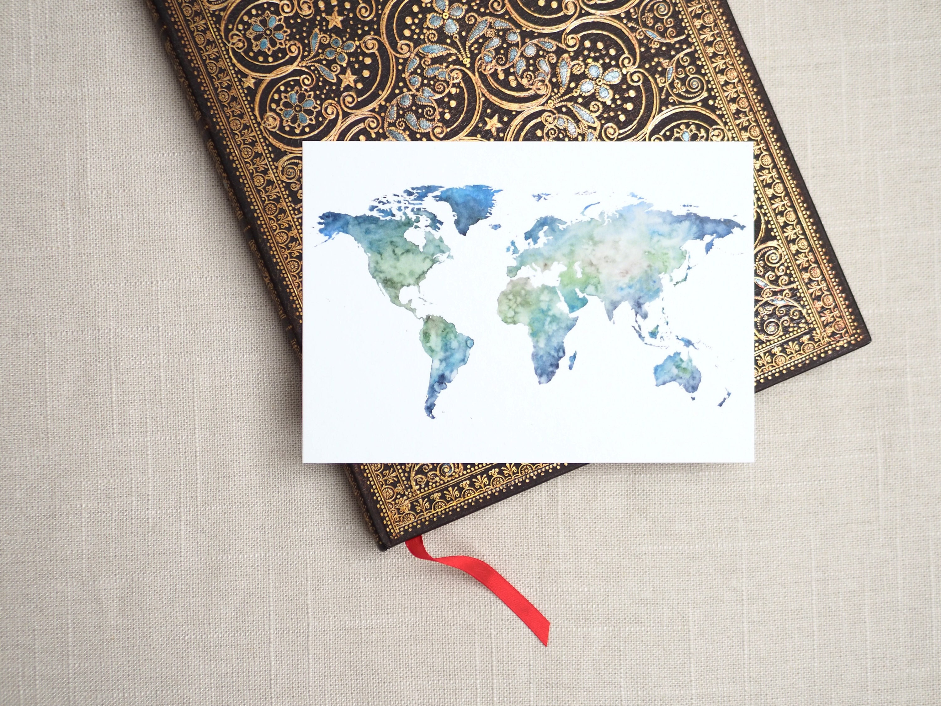 Postcard World Map / Watercolor Postcard - Etsy