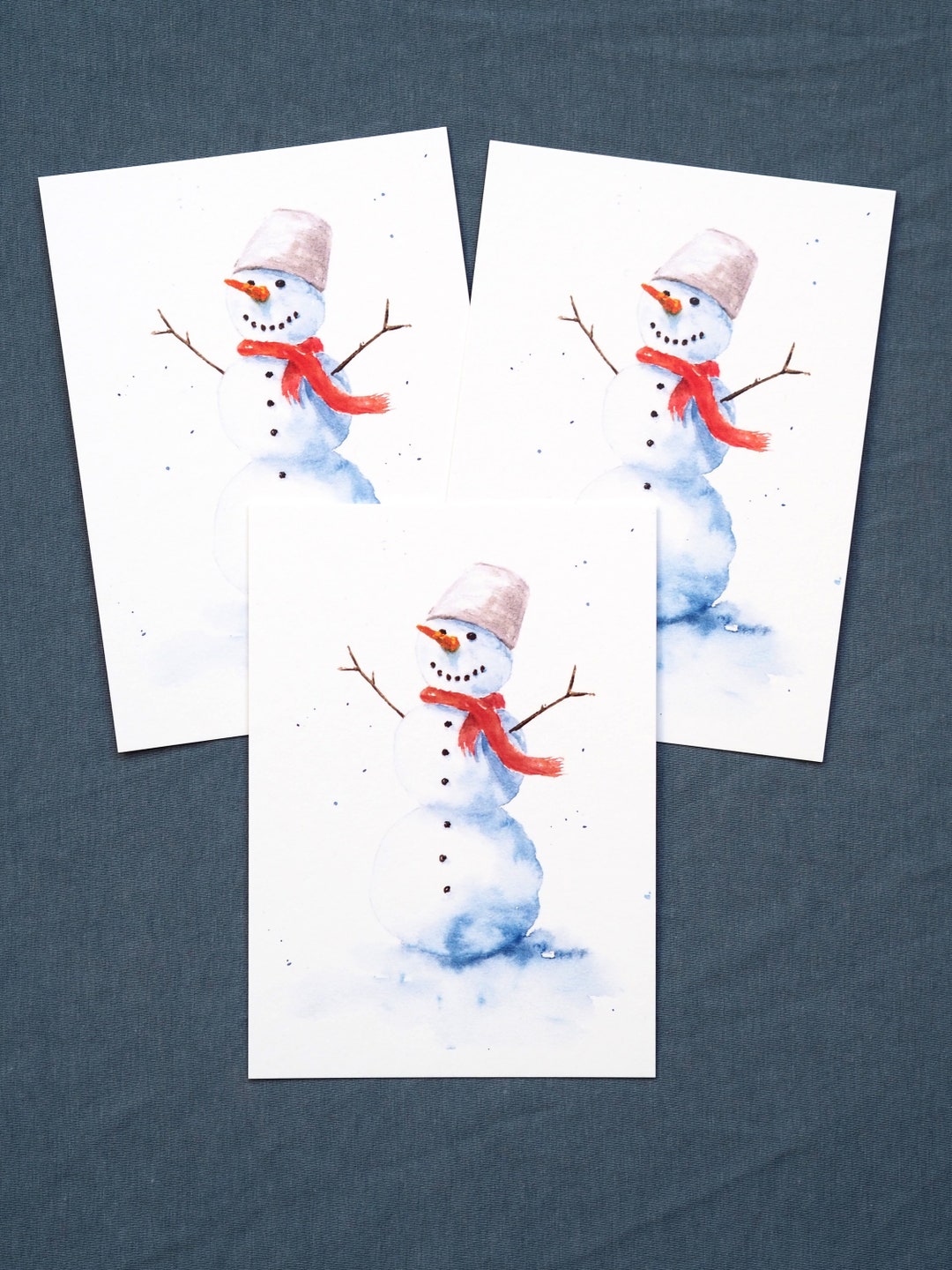 Snowman Postcard / Winter Card / Christmas Card / Watercolor Postcard ...