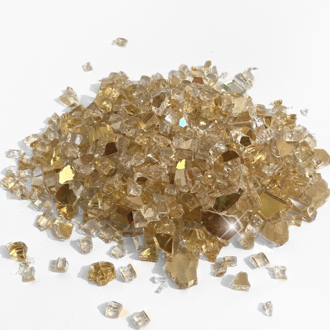 Mirrored Gold, 1/4" Reflective Fire Glass, Tempered Glass, Crushed ...