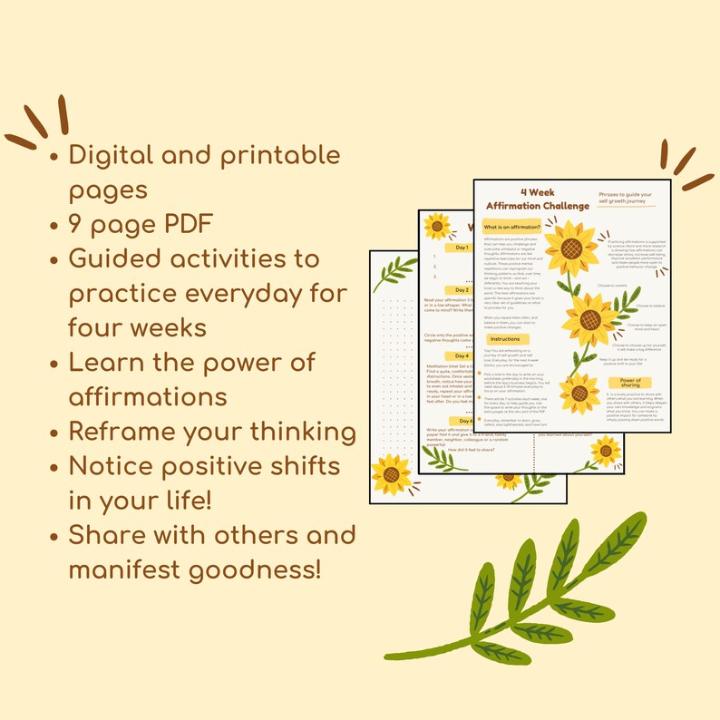 4 Week Affirmation Challenge | Self Care Printable, Daily Check In ...