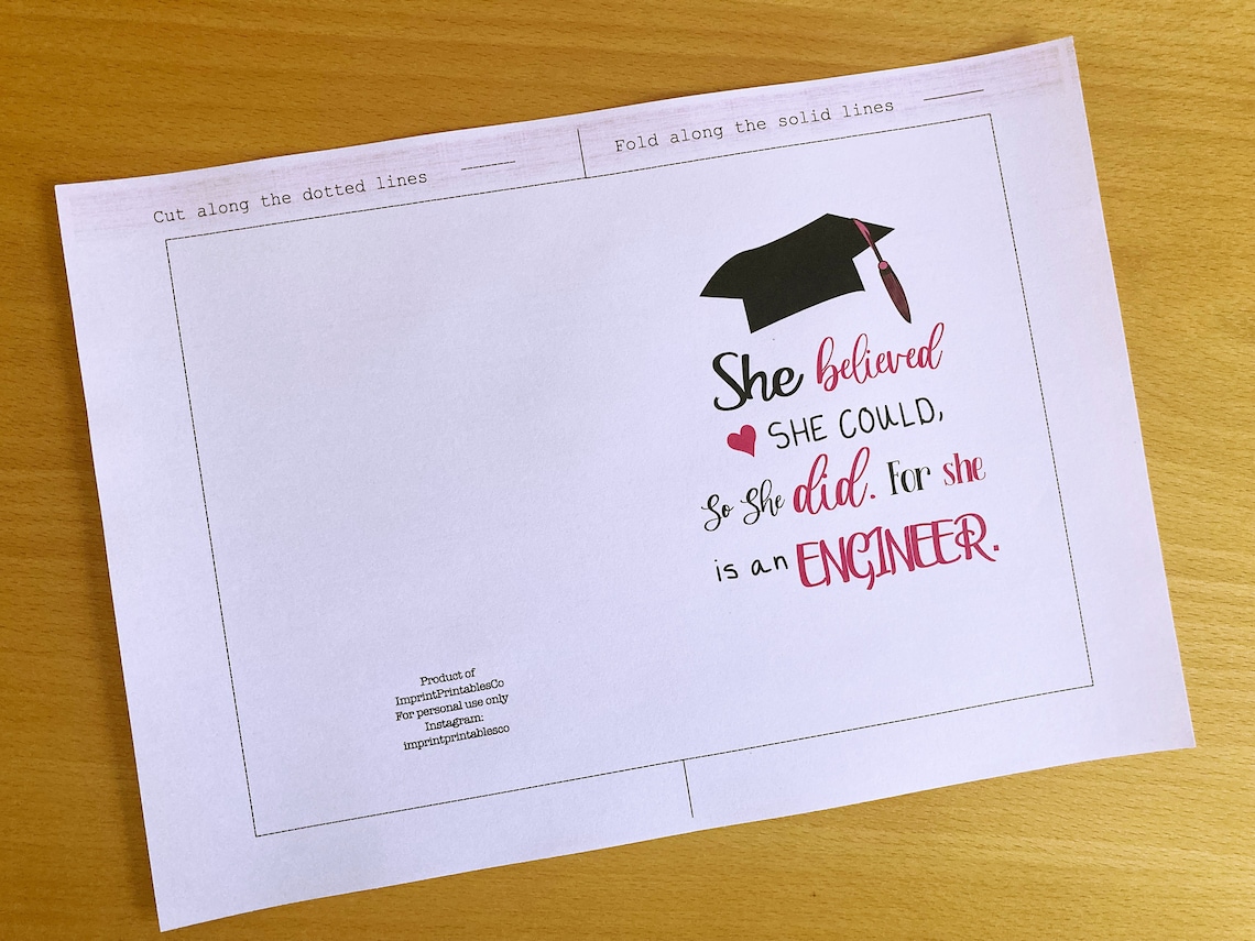 Printable Engineer Graduation Card, Engineering Graduate, She Believed ...