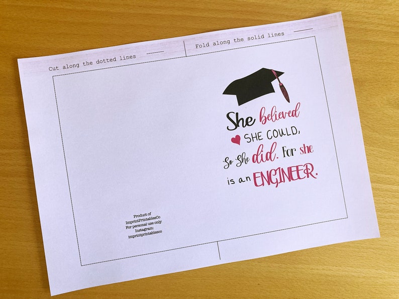 Printable Engineer Graduation Card, Engineering Graduate, She Believed ...