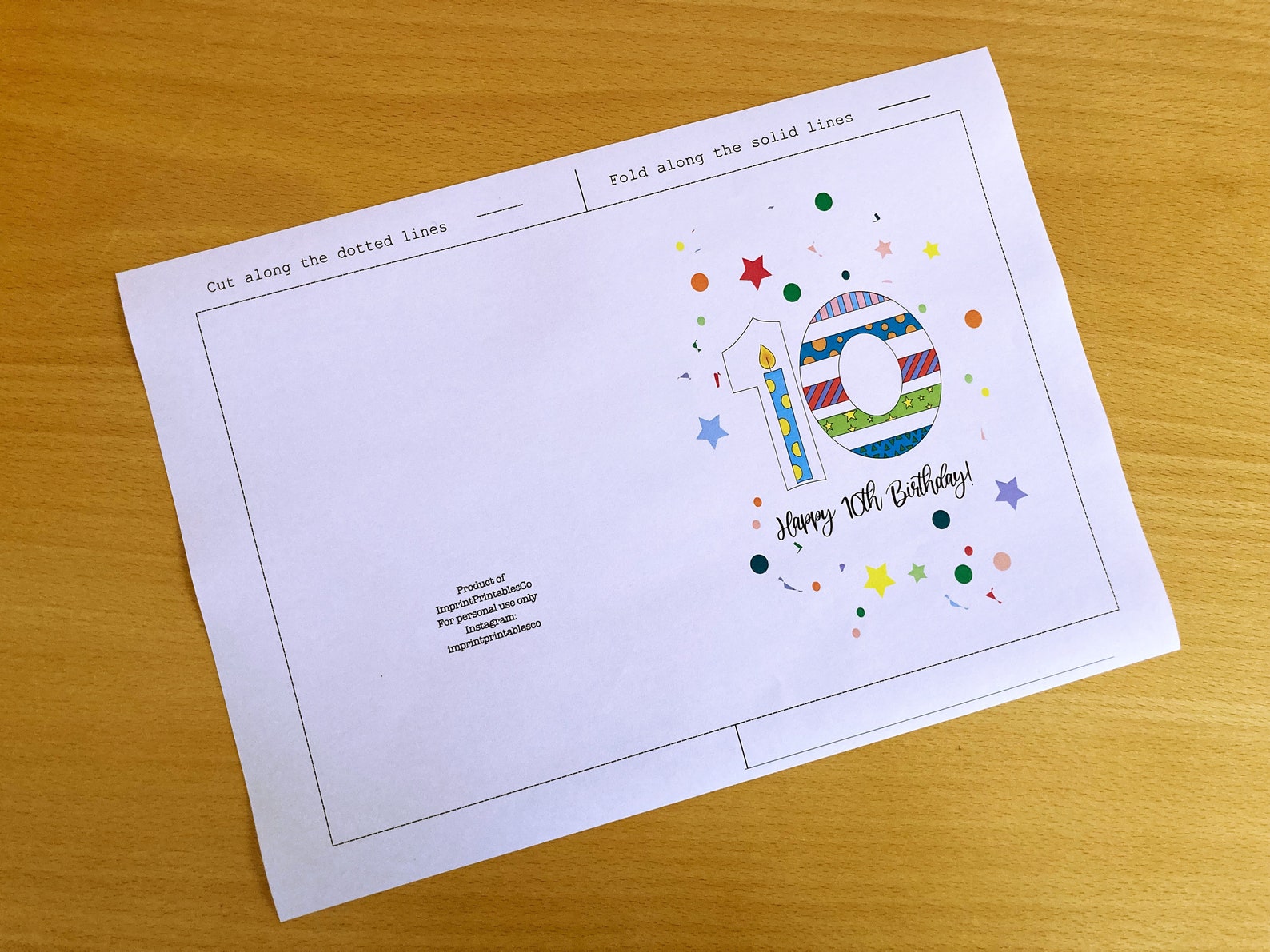 Printable 10th Birthday Card, 10th Birthday Card, Instant Download ...