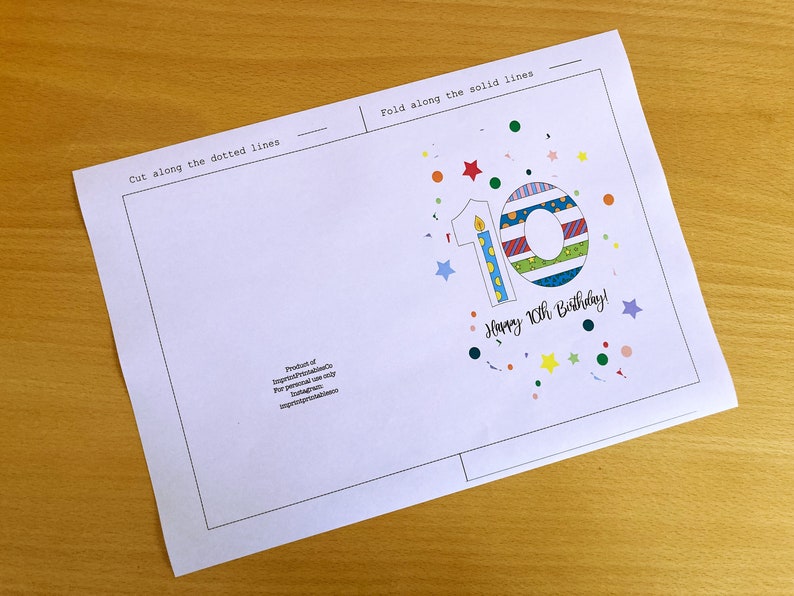 Printable 10th Birthday Card, 10th Birthday Card, Instant Download ...