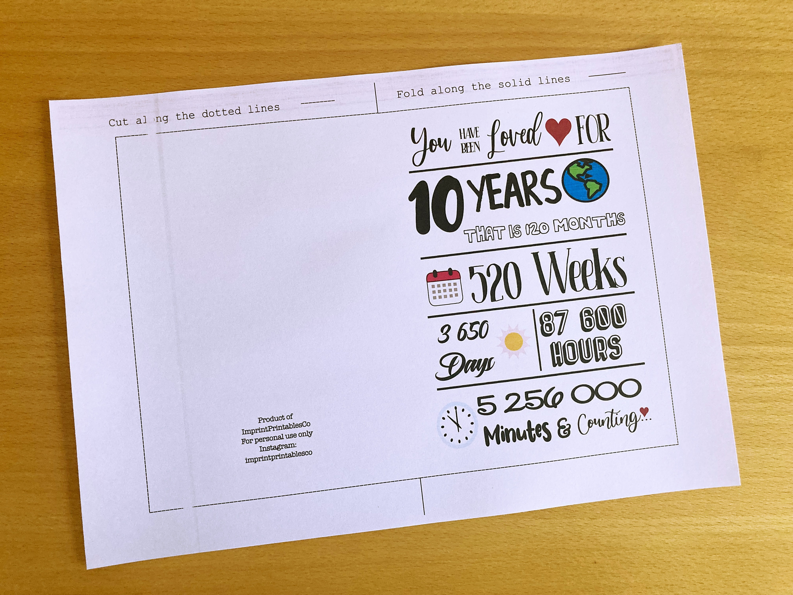 Printable 10th Birthday Card, 10 Years Been Loved, Instant Download ...