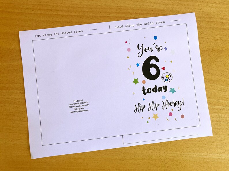 Printable 6th Birthday Card, 6th Birthday, 6 Today, 6 Years, Kids ...