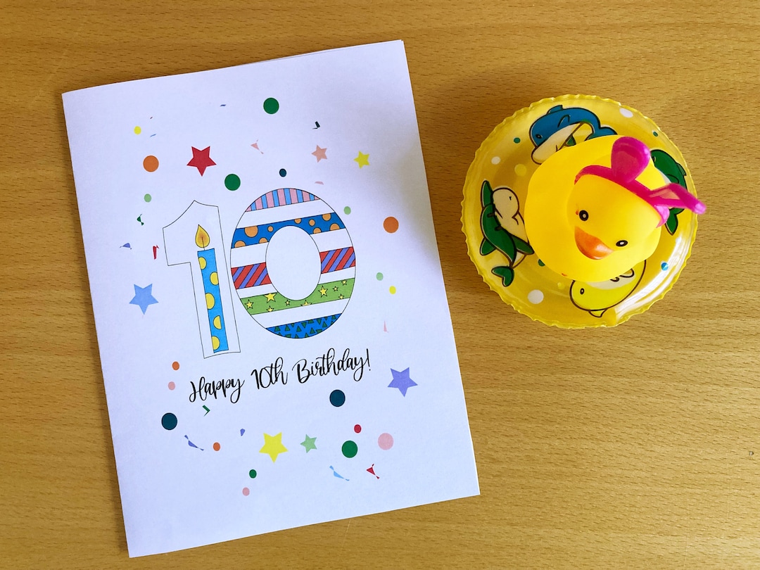 Printable 10th Birthday Card, 10th Birthday Card, Instant Download ...