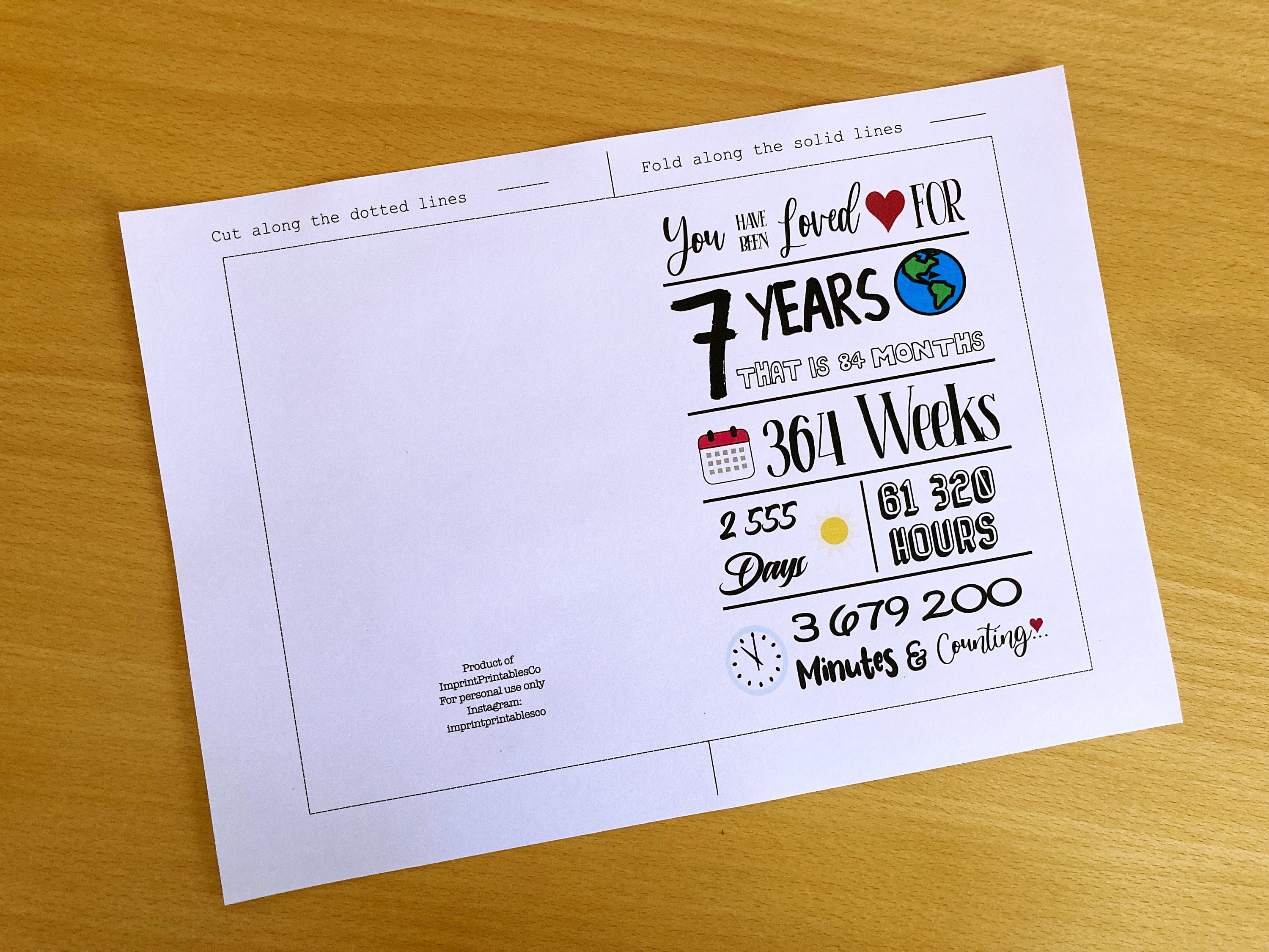 Printable 7th Birthday Card, Loved for 7 Years, 7th Birthday, Instant ...