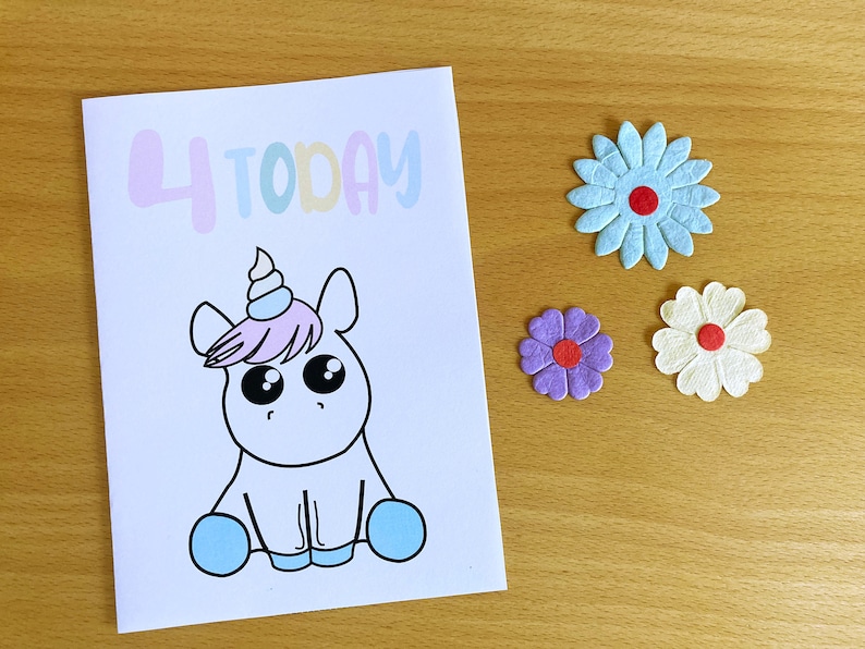 Printable 4th Birthday Card, Fourth Birthday, 4 Today, Cute Unicorn ...