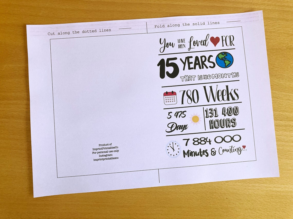 Printable 15th Birthday Card, 15th Birthday, Been Loved 15 Years ...
