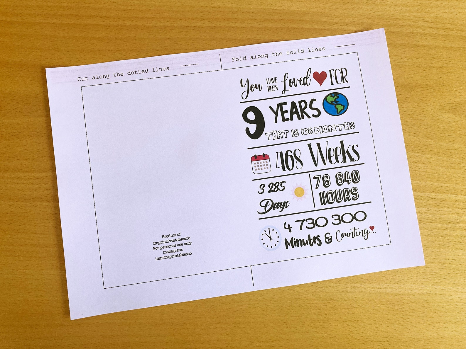 Printable 9th Birthday Card, Loved for 9 Years, Instant Download, 9th ...