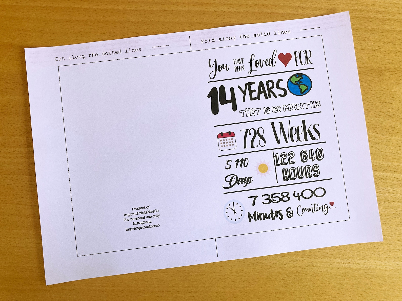 Printable 14th Birthday Card, Been Loved 14 Years, Instant Download ...