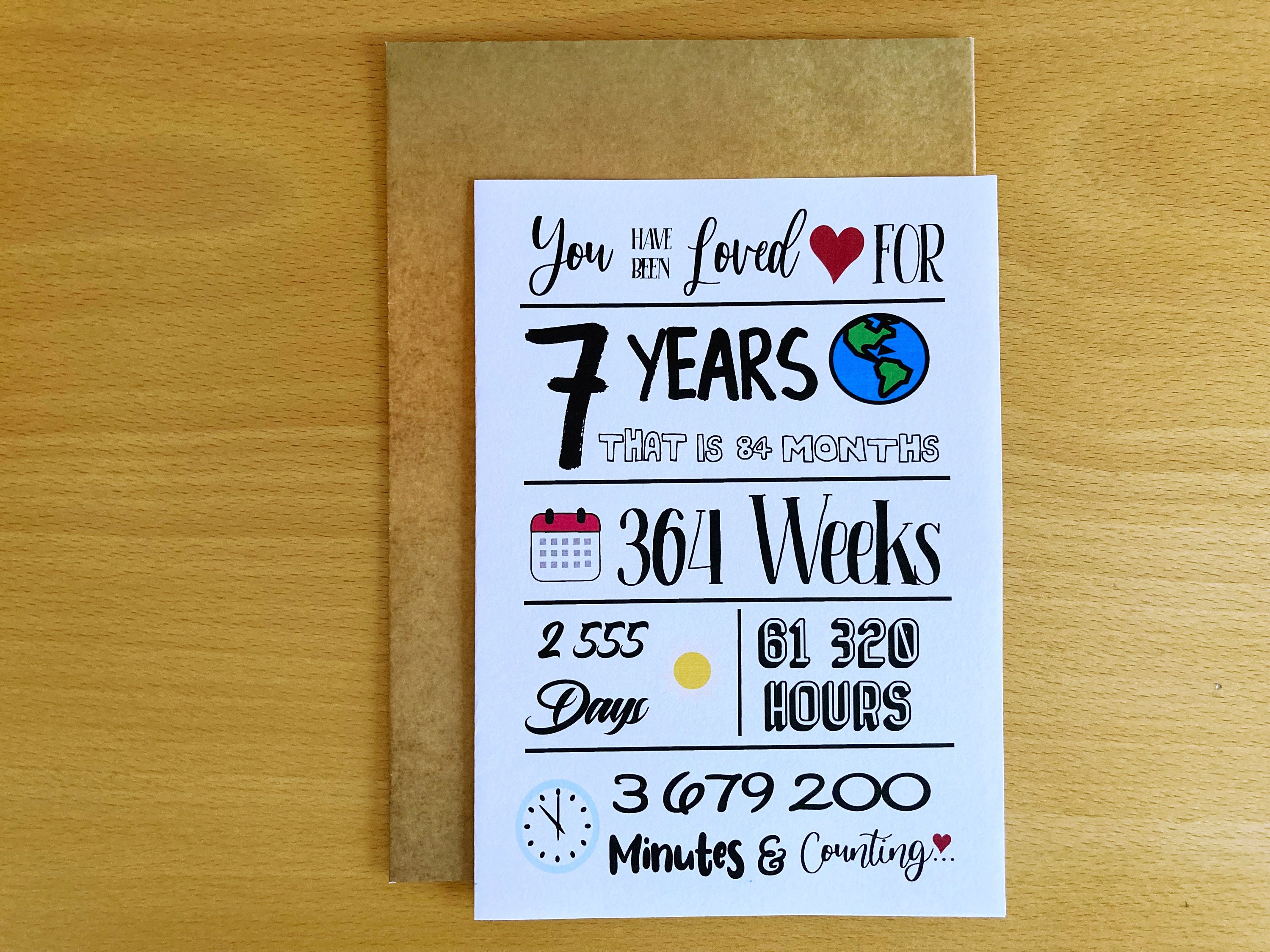 Printable 7th Birthday Card, Loved for 7 Years, 7th Birthday, Instant ...