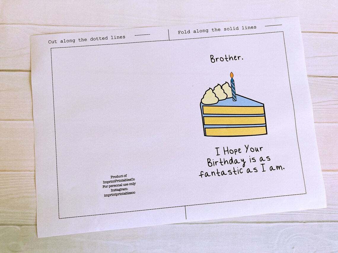 Printable Brother Birthday Card, Brother Birthday, Funny Sibling ...