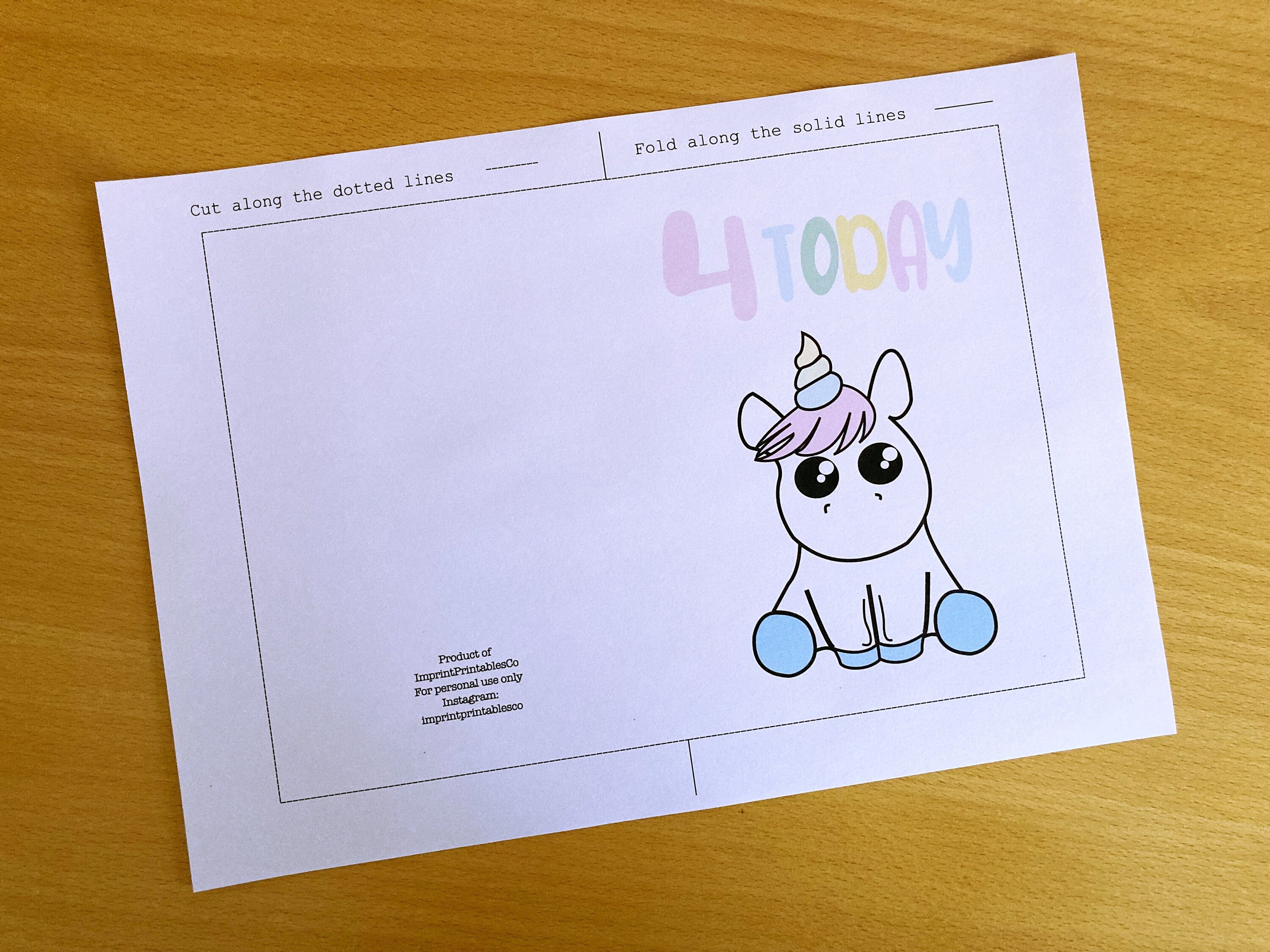Printable 4th Birthday Card, Fourth Birthday, 4 Today, Cute Unicorn ...
