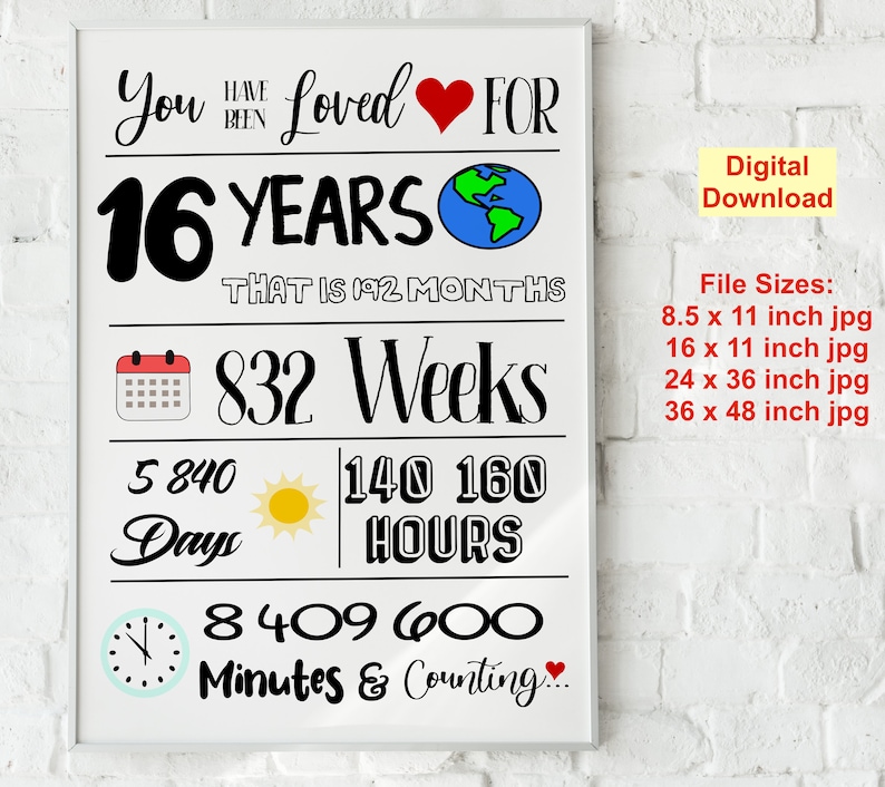 Printable 16th Birthday Sign, Printable 16th Birthday Poster, Happy ...