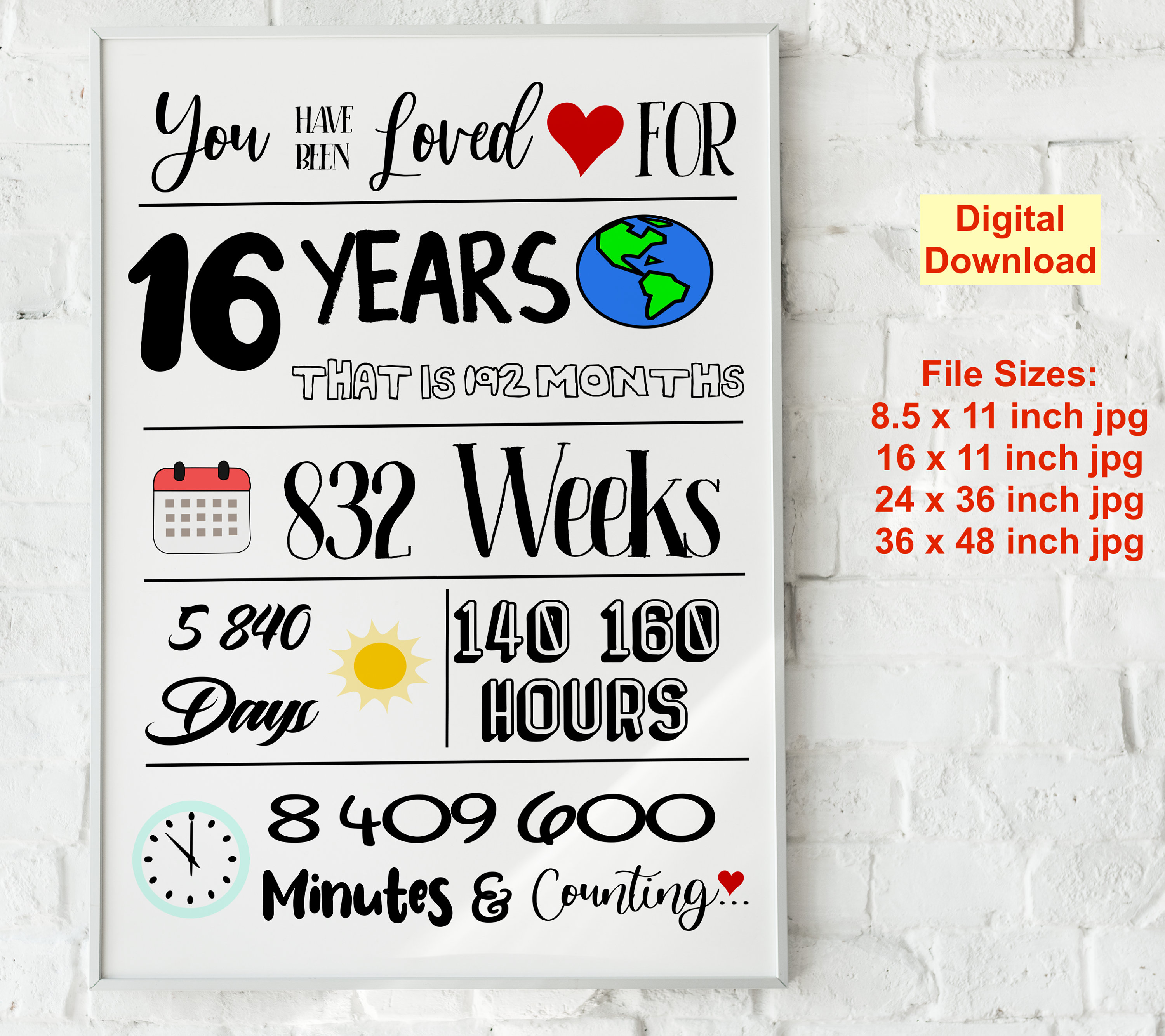Printable 16th Birthday Sign, Printable 16th Birthday Poster, Happy ...