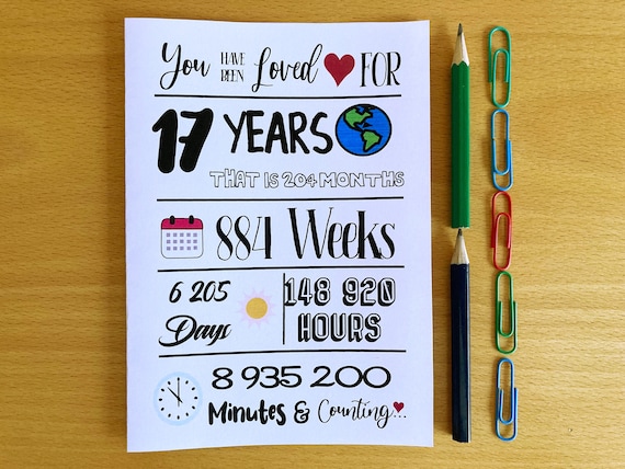 Printable 17th Birthday Card 17th Birthday Loved for 17 | Etsy