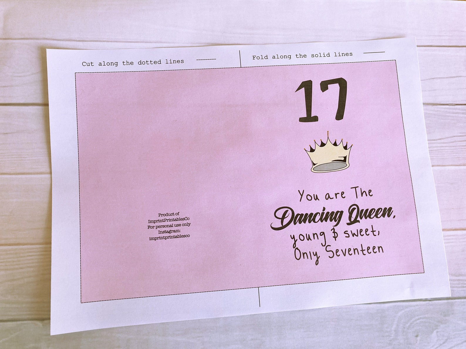 Printable 17th Birthday Card, 17 Dancing Queen, Cute 17th Card, Pink ...