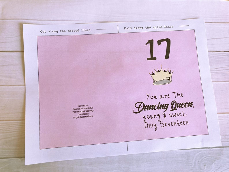 Printable 17th Birthday Card, 17 Dancing Queen, Cute 17th Card, Pink ...
