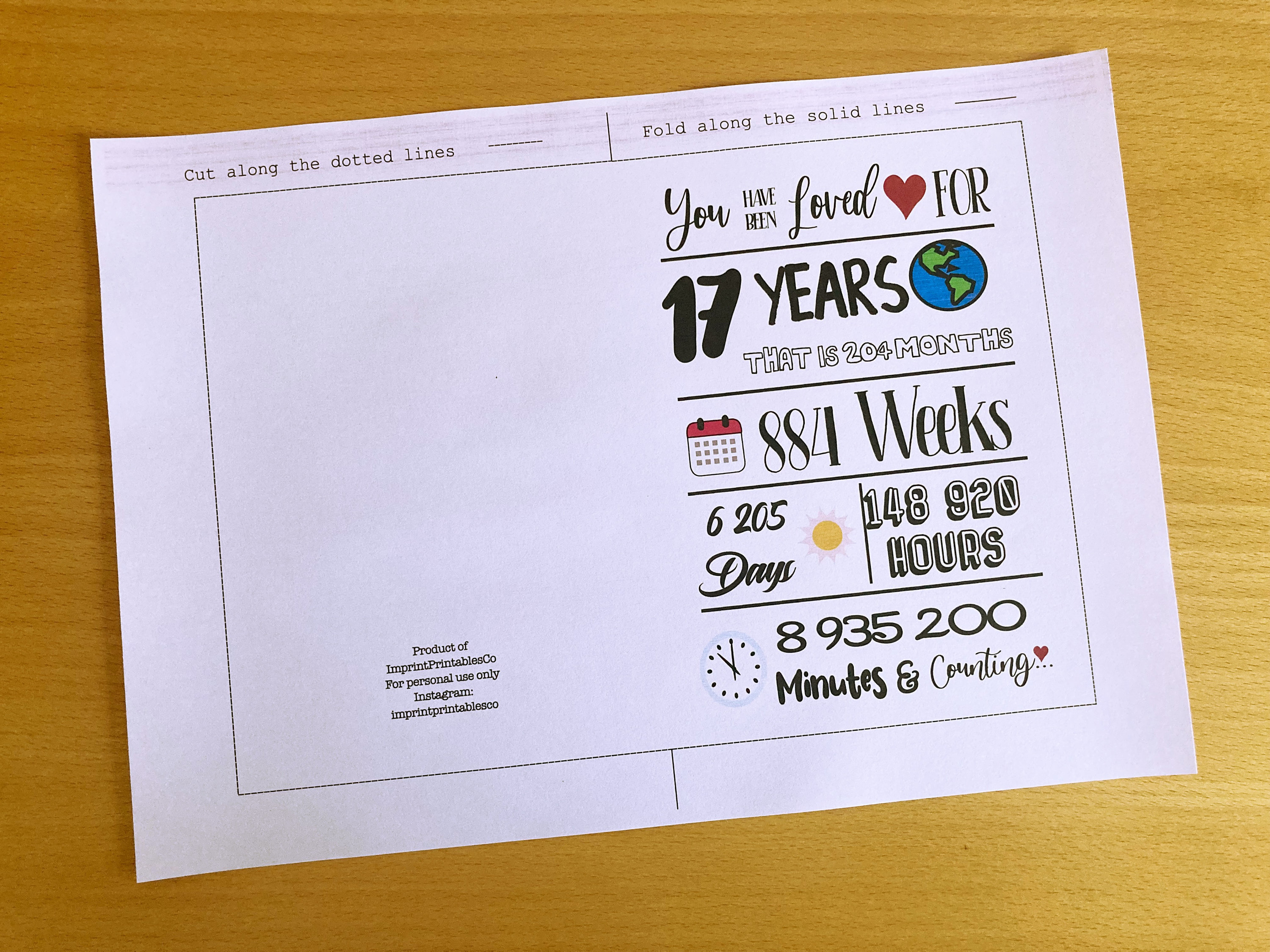 Printable 17th Birthday Card, 17th Birthday, Loved for 17 Years ...