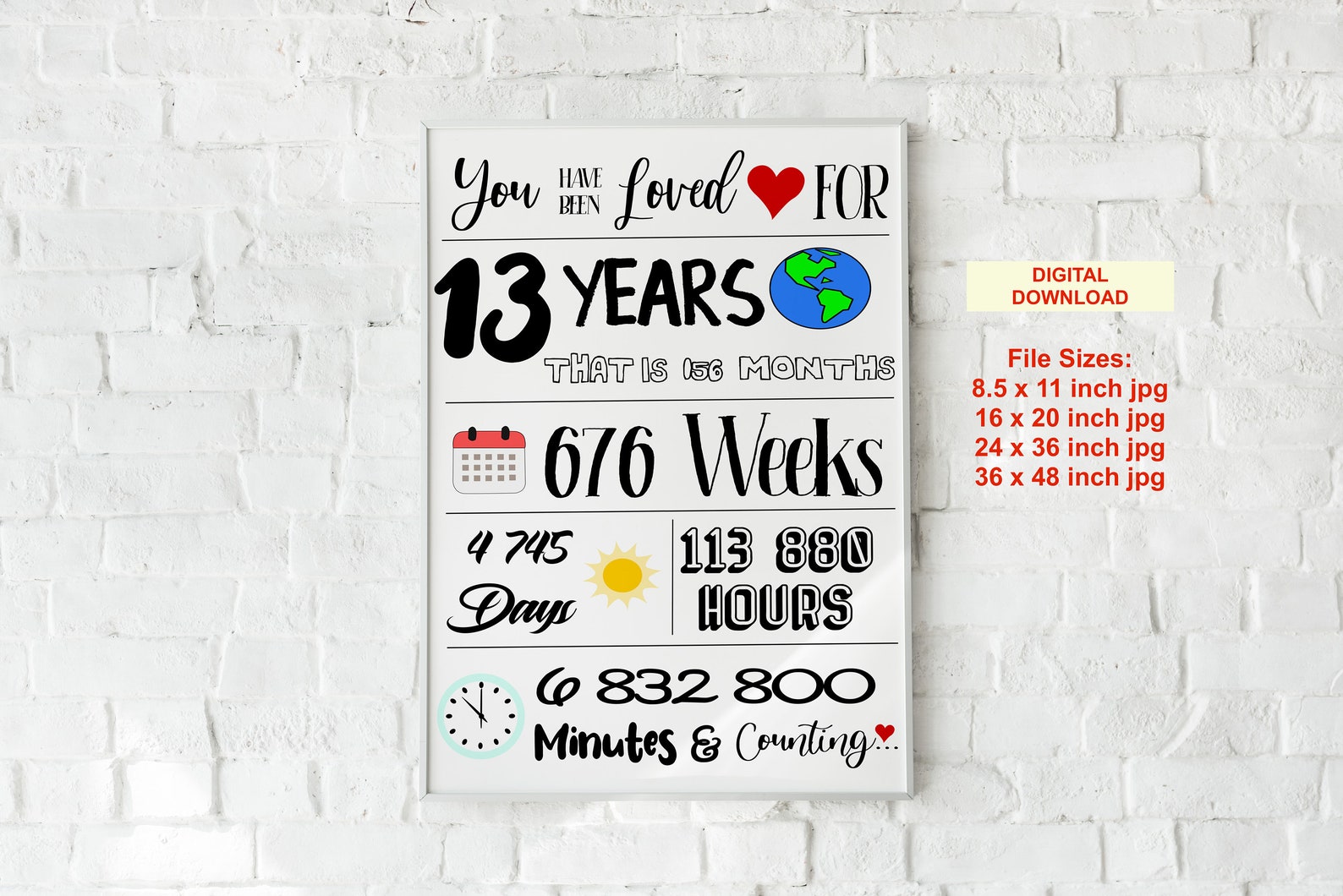 Printable 13th Birthday Sign, Printable 13th Birthday Poster, Happy ...