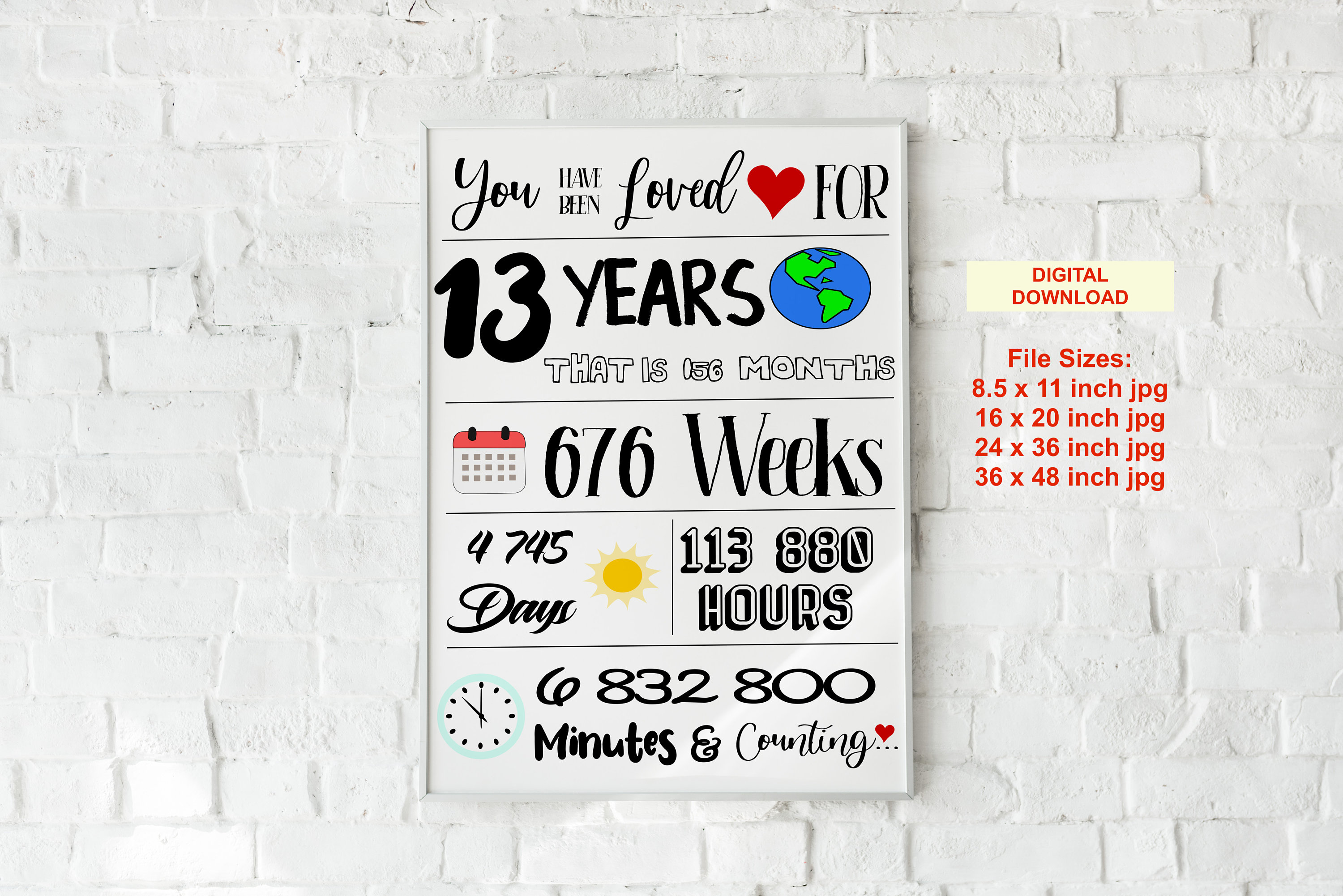Printable 13th Birthday Sign, Printable 13th Birthday Poster, Happy ...
