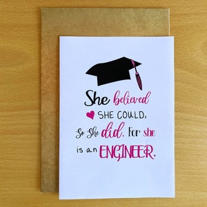 Printable Engineer Graduation Card, Engineering Graduate, She Believed ...