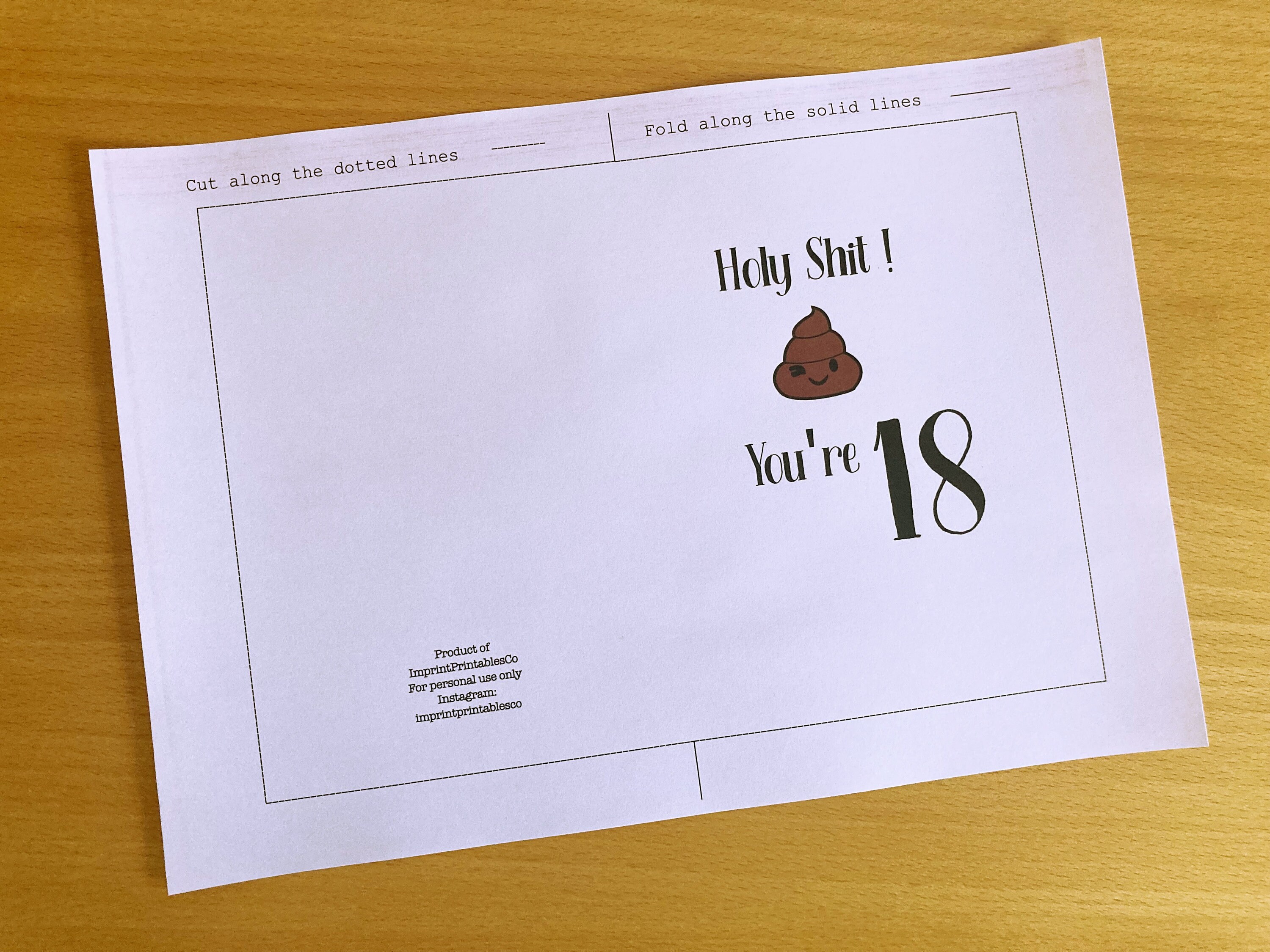 Printable 18th Birthday Card, Holy Shit You're 18 Funny 18th Birthday ...