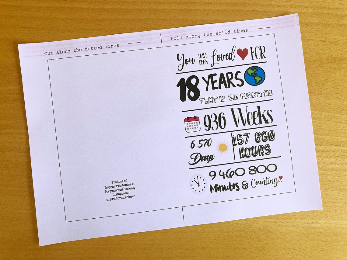 Printable 18th Birthday Card, 18th Birthday, Loved for 18 Years ...
