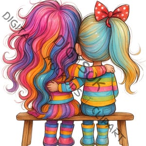 Cute Sisters Watercolor Clipart, Whimsical Ephemera (JPG Images) - Etsy