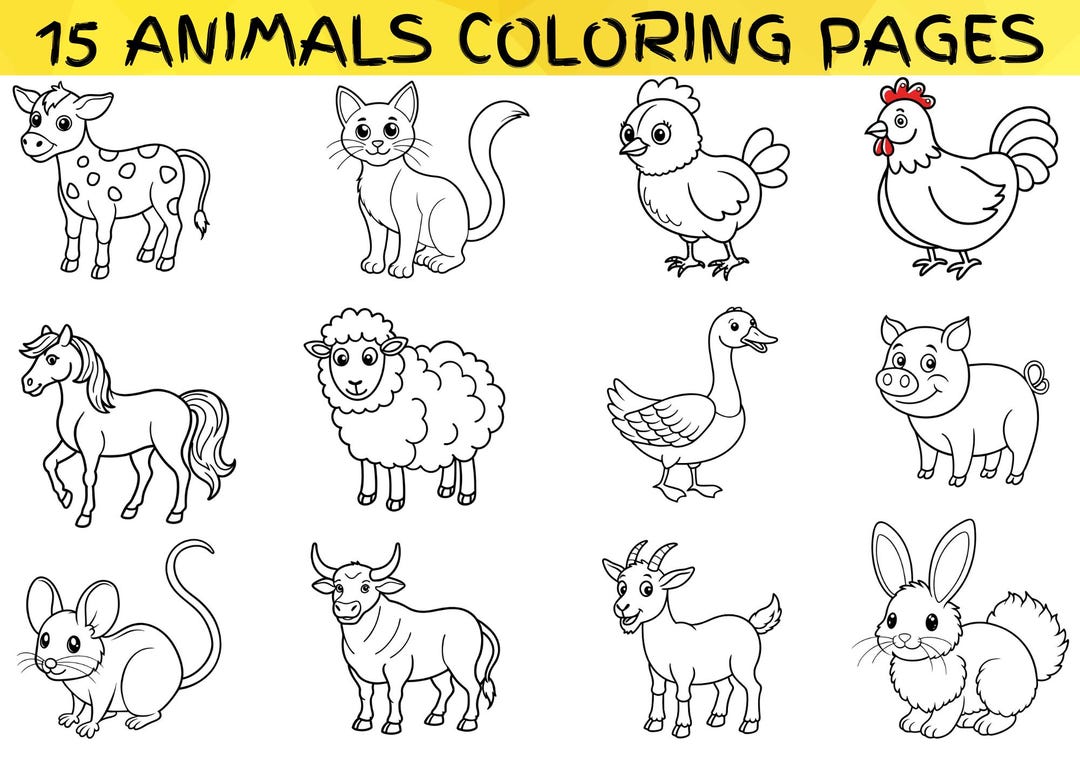 15 Animal Coloring Pages PNG, Coloring Pages for Kids, Printable ...
