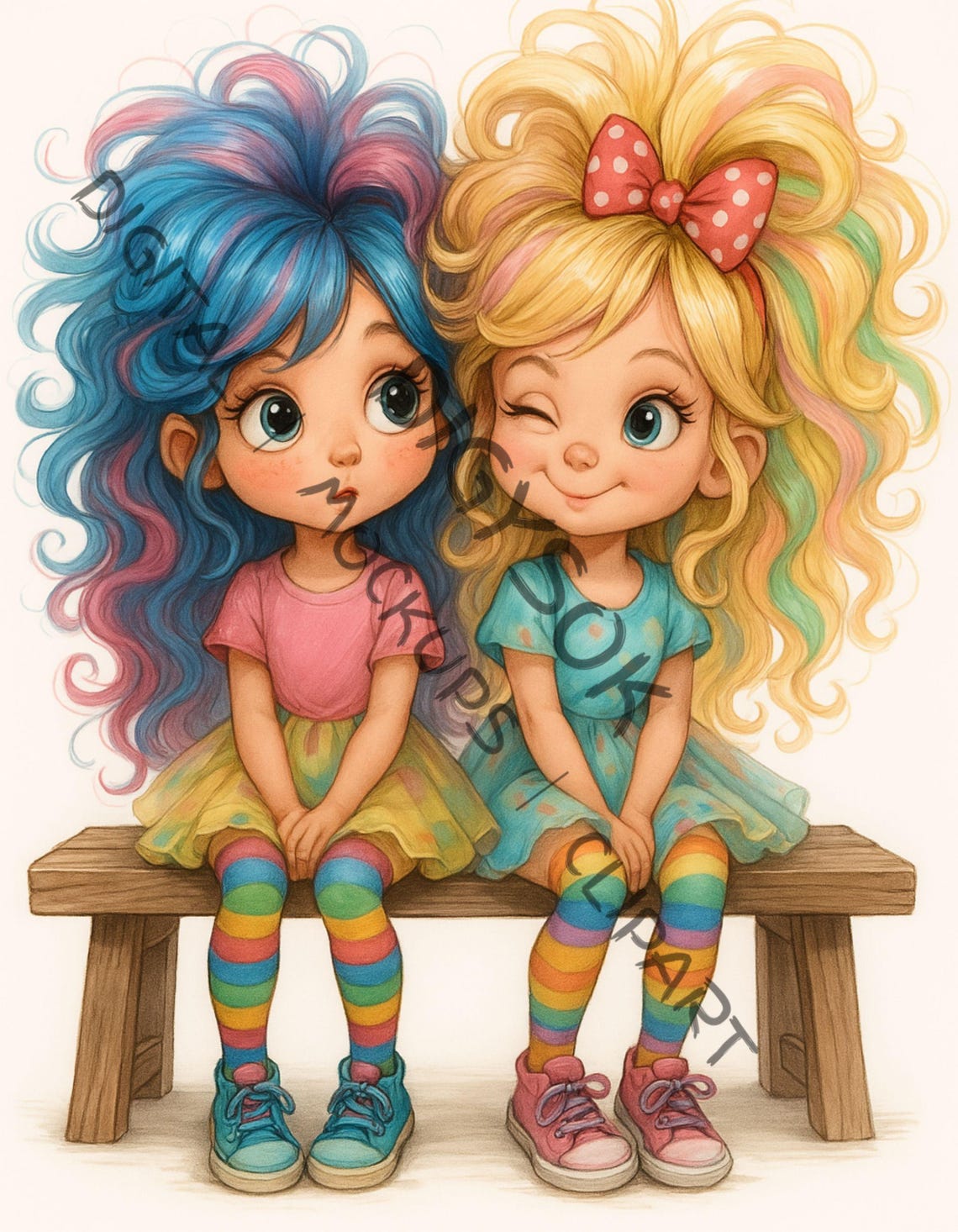 Cute Sisters Watercolor Clipart, Whimsical Ephemera (JPG Images) - Etsy