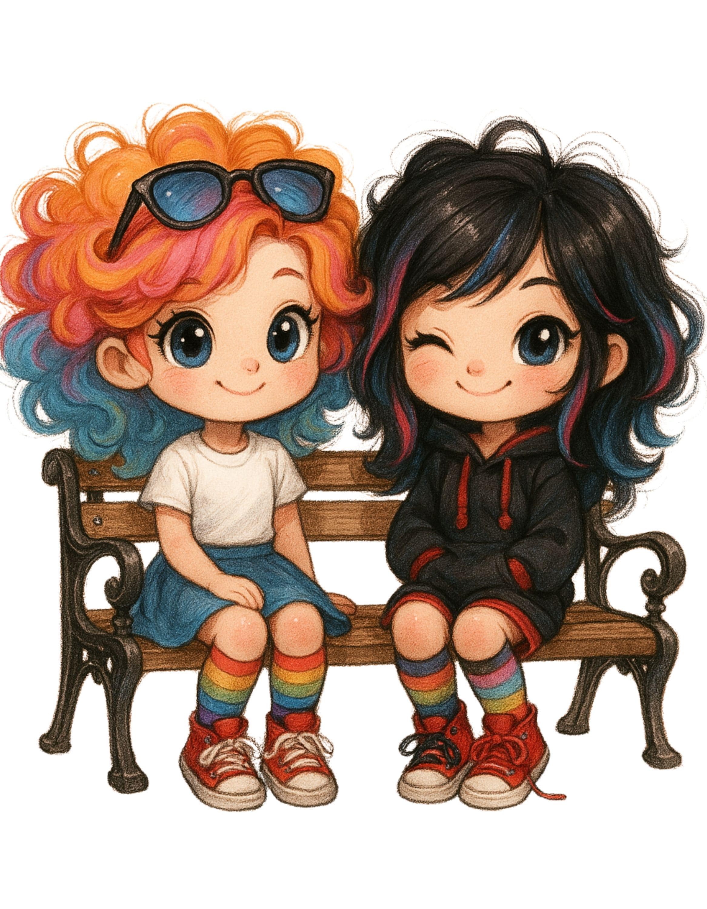 Cute Sisters Watercolor Clipart, Whimsical Ephemera (JPG Images) - Etsy