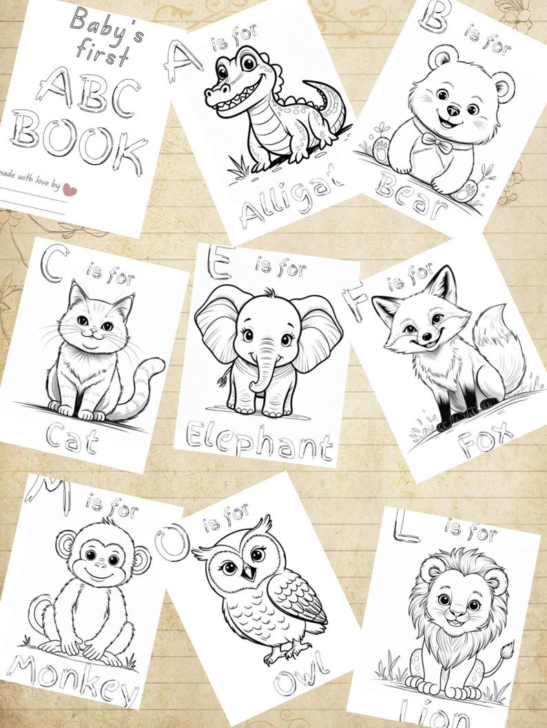 ABC Baby Shower Coloring Book, Digital Download, Educational Animal ...