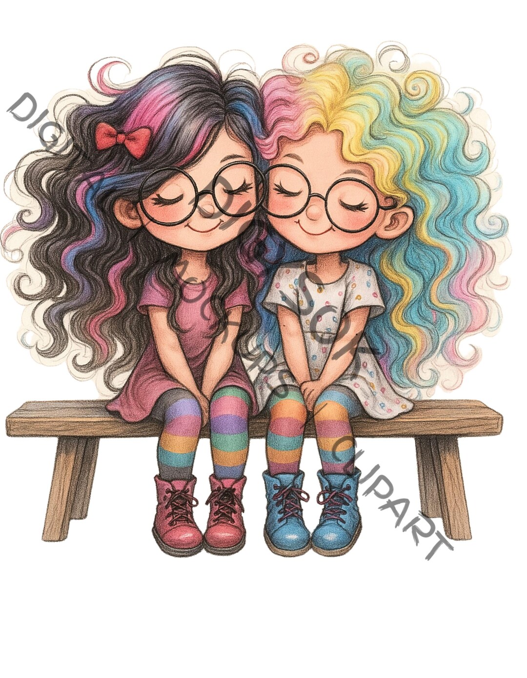 10 Original JPG Images of Cute Sisters Clipart, Commercial Use ...
