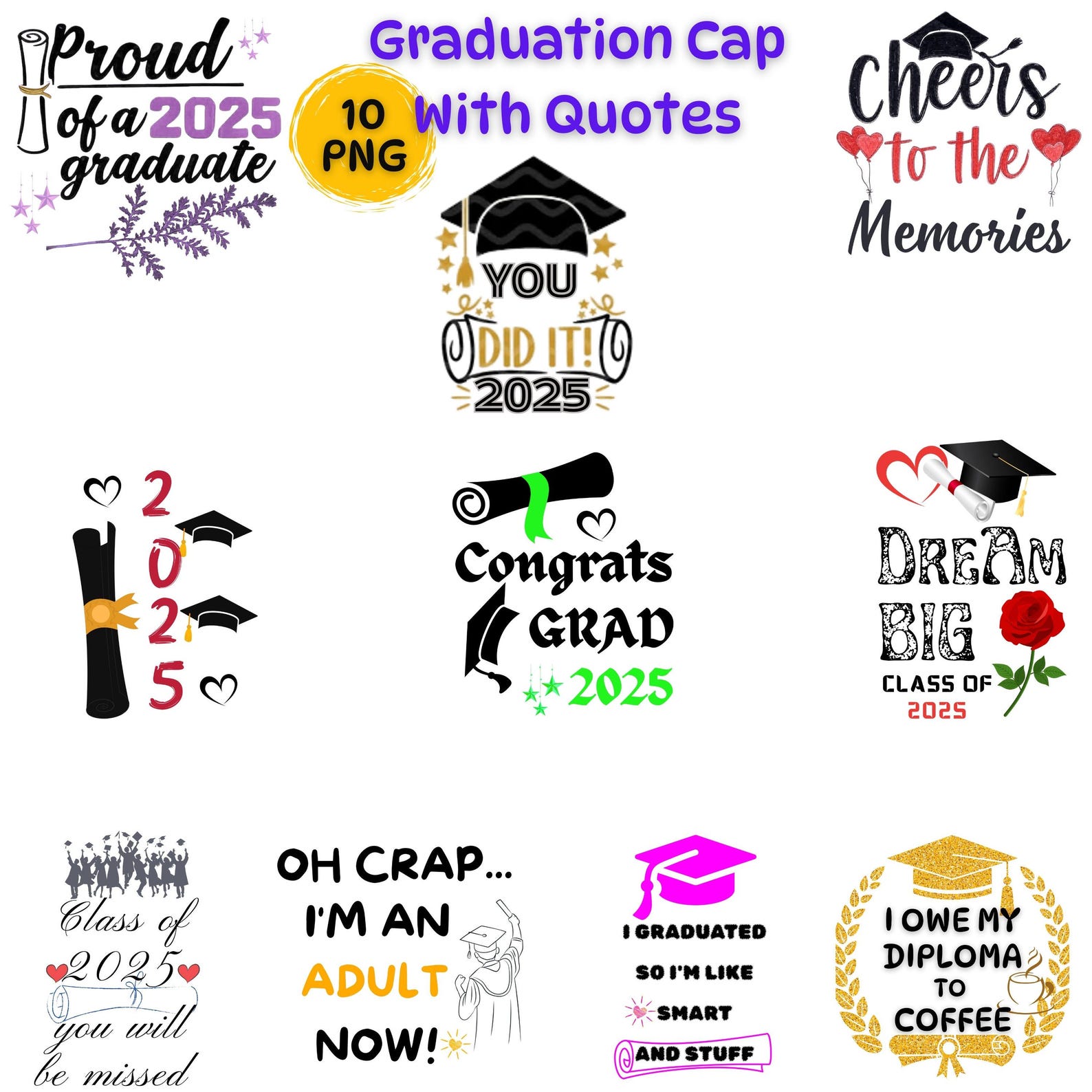 Watercolor Graduation Cap Clipart With Inspirational Quotes for the ...