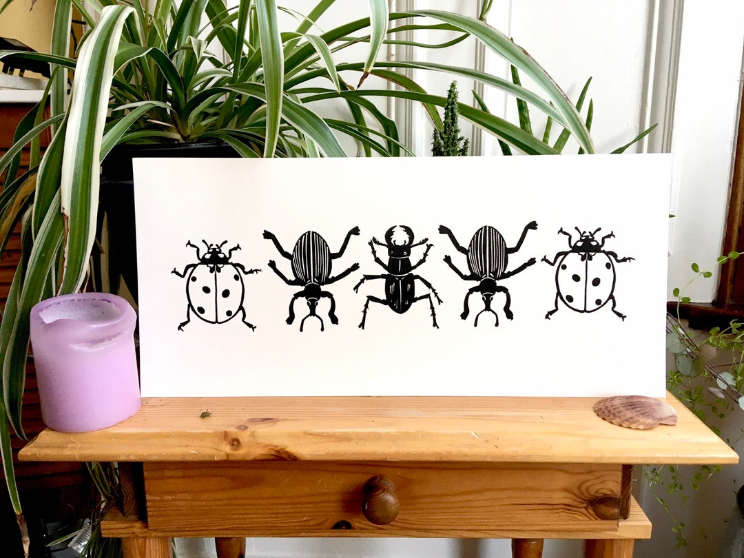 Stag Beetle Lino Print/ Lino Cut/ Hand Made/ Insects/ Print/ Nature - Etsy