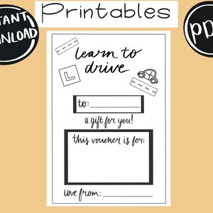 Printable Driving Lessons Gift Certificate Page// Digital Gift Voucher ...
