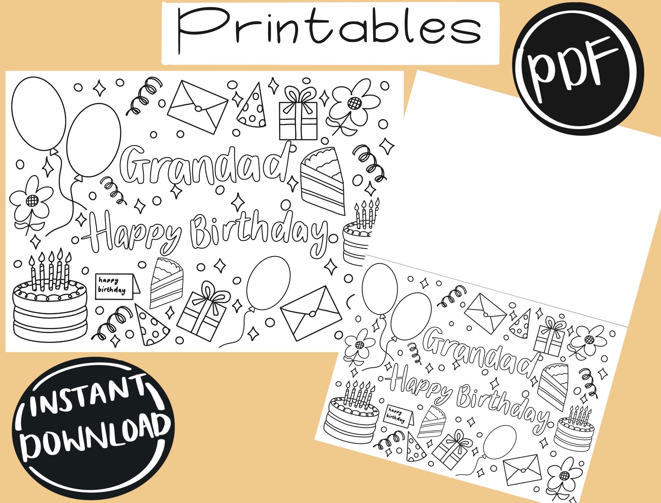 Printable Happy Birthday Coloring Card Grandad// Kids - Etsy Australia
